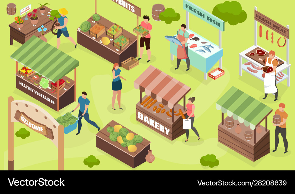Bazaar market outdoor composition Royalty Free Vector Image