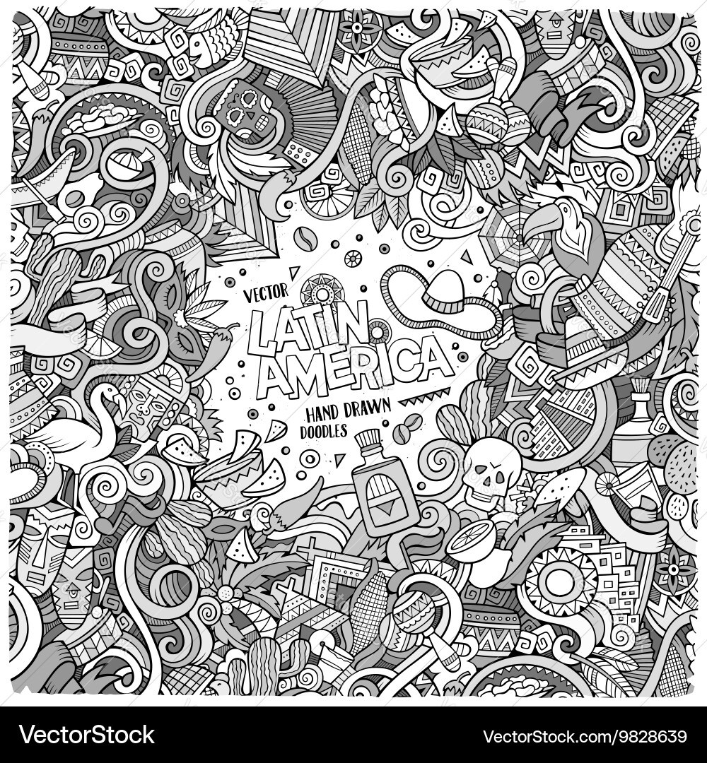 Cartoon hand-drawn doodles latin american frame Vector Image