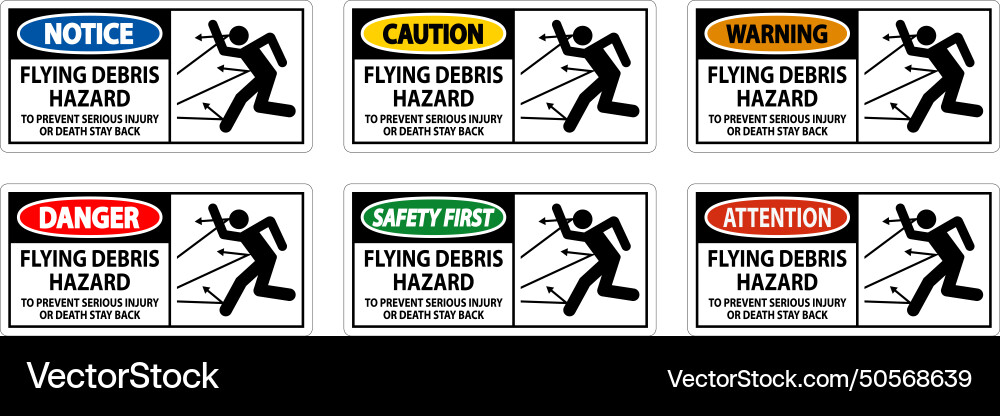 Danger sign flying debris hazard - to prevent Vector Image