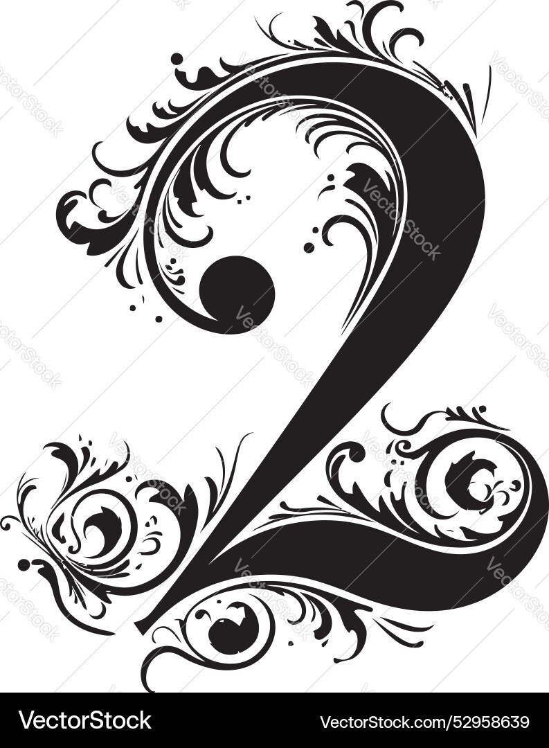 Fanciful flair intricate letter 2 decor font Vector Image