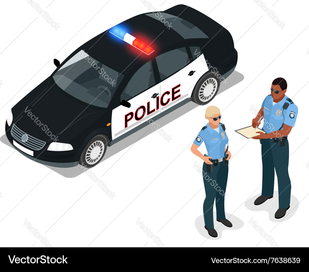 Flat 3d isometric police car Royalty Free Vector Image