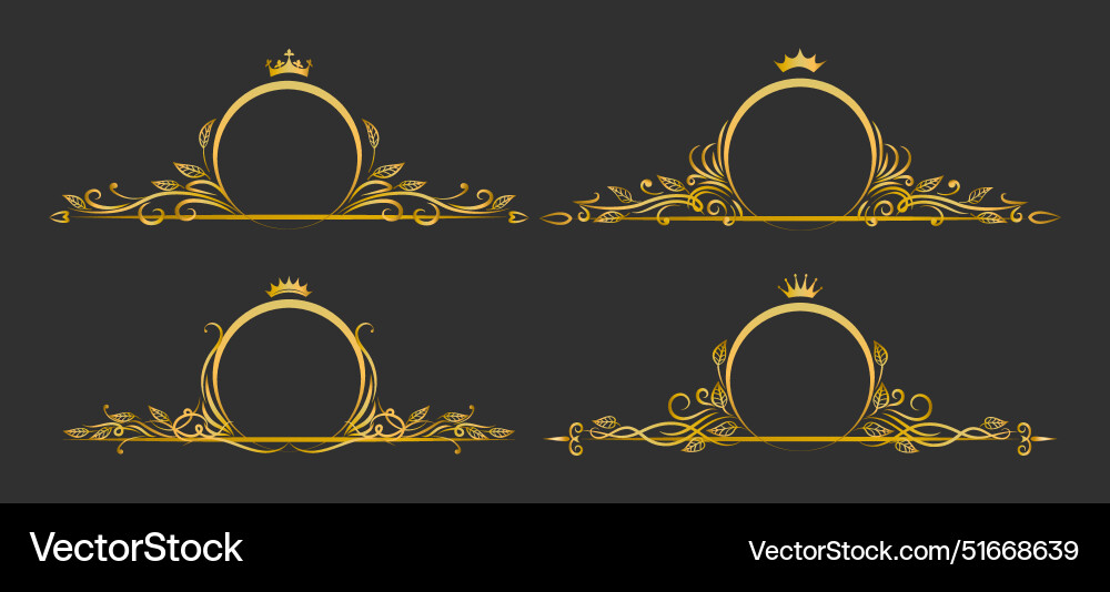 Golden floral monogram circle frames Royalty Free Vector