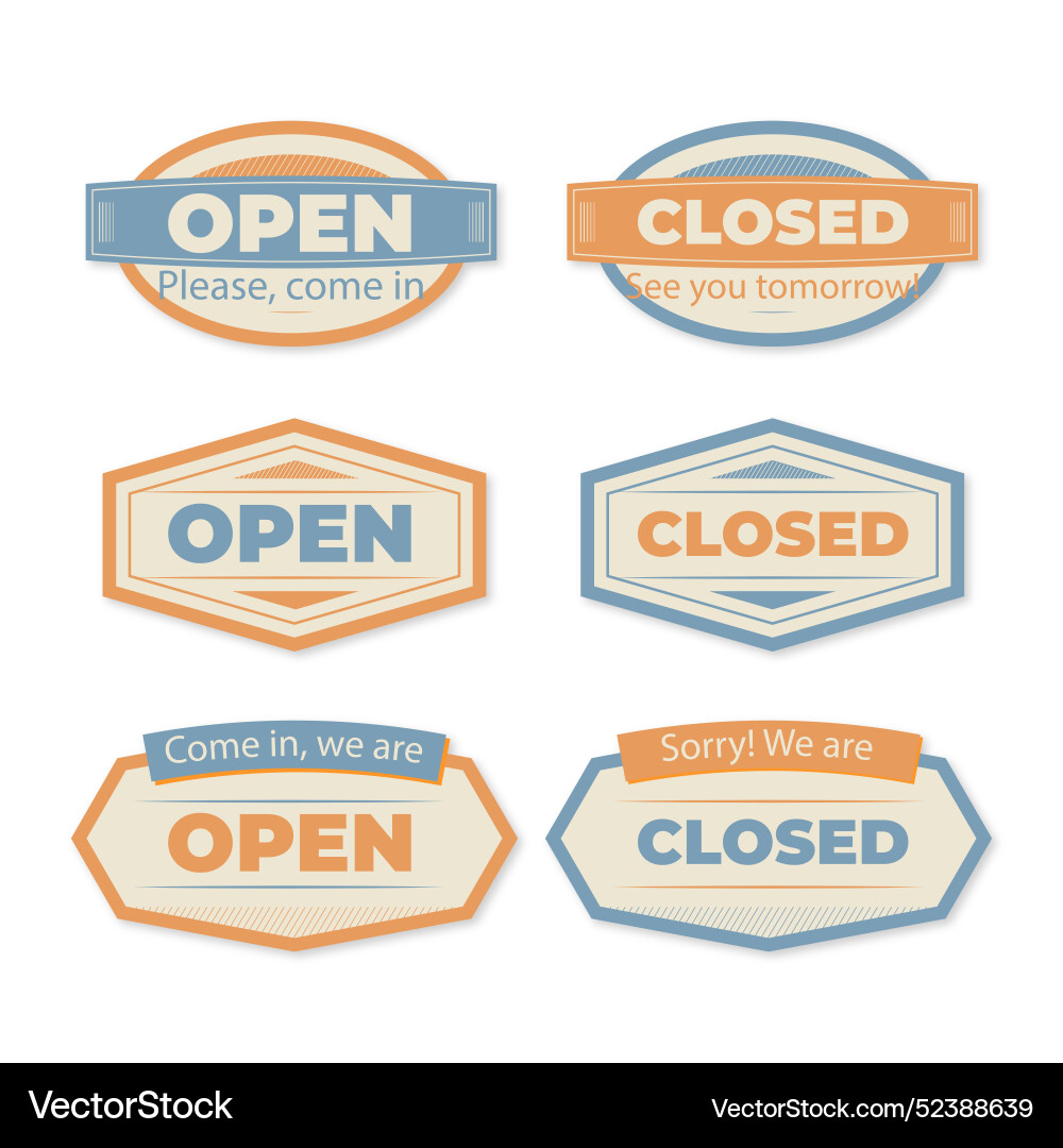 Hand drawn open and closed sign collection Vector Image