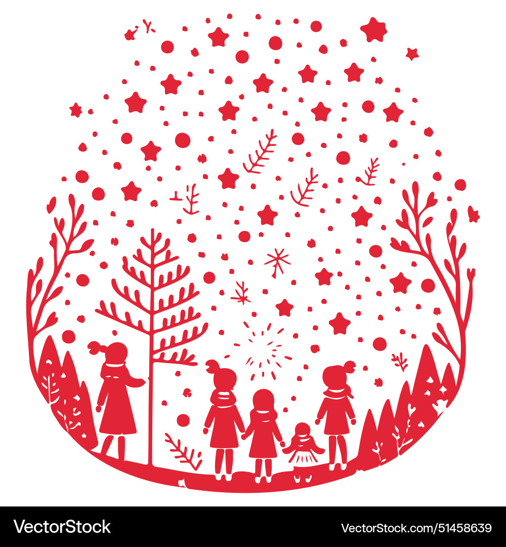 Red winter forest watching shooting stars Vector Image