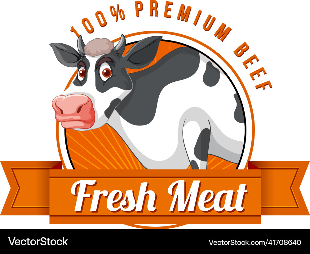 A cow with fresh meat label Royalty Free Vector Image