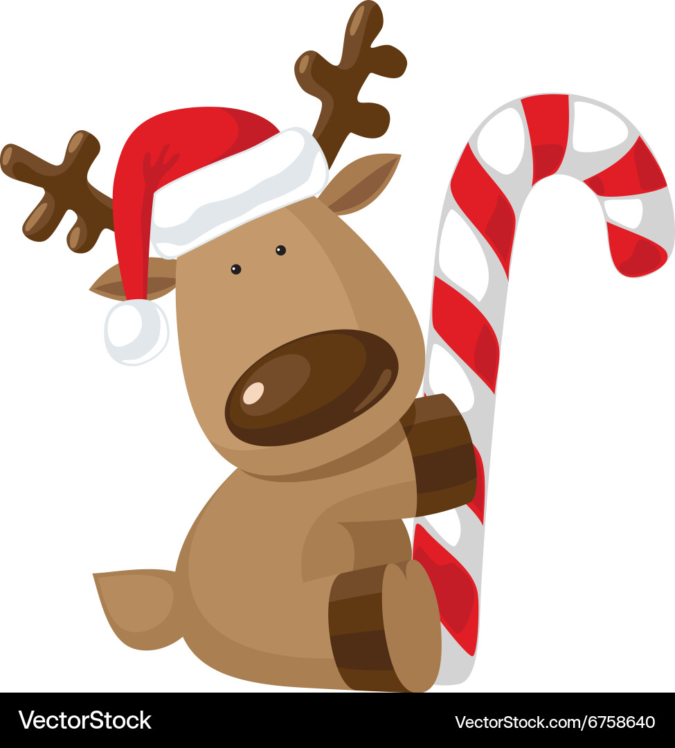Christmas reindeer holding candy cane Royalty Free Vector