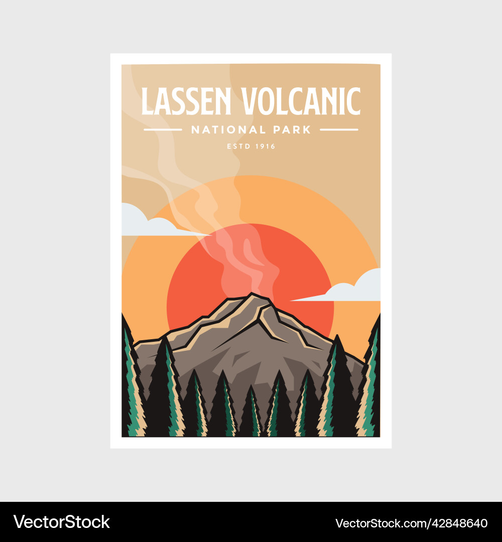 Lassen volcanic national park poster design Vector Image