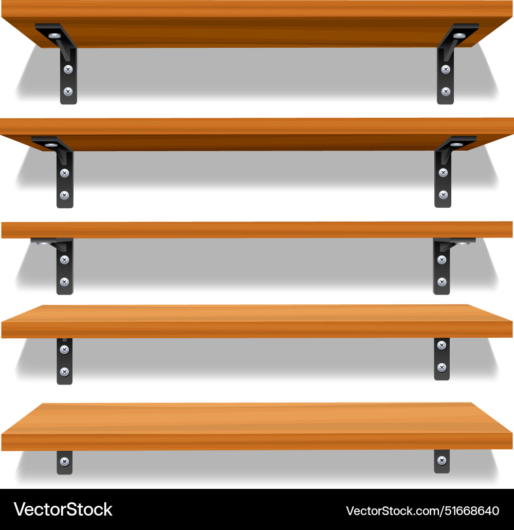 Realistic wooden bookshelves Royalty Free Vector Image