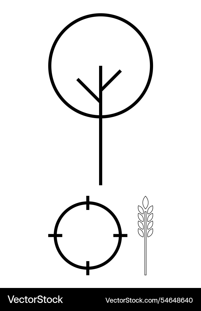 Simple tree target and wheat stalk outline Vector Image
