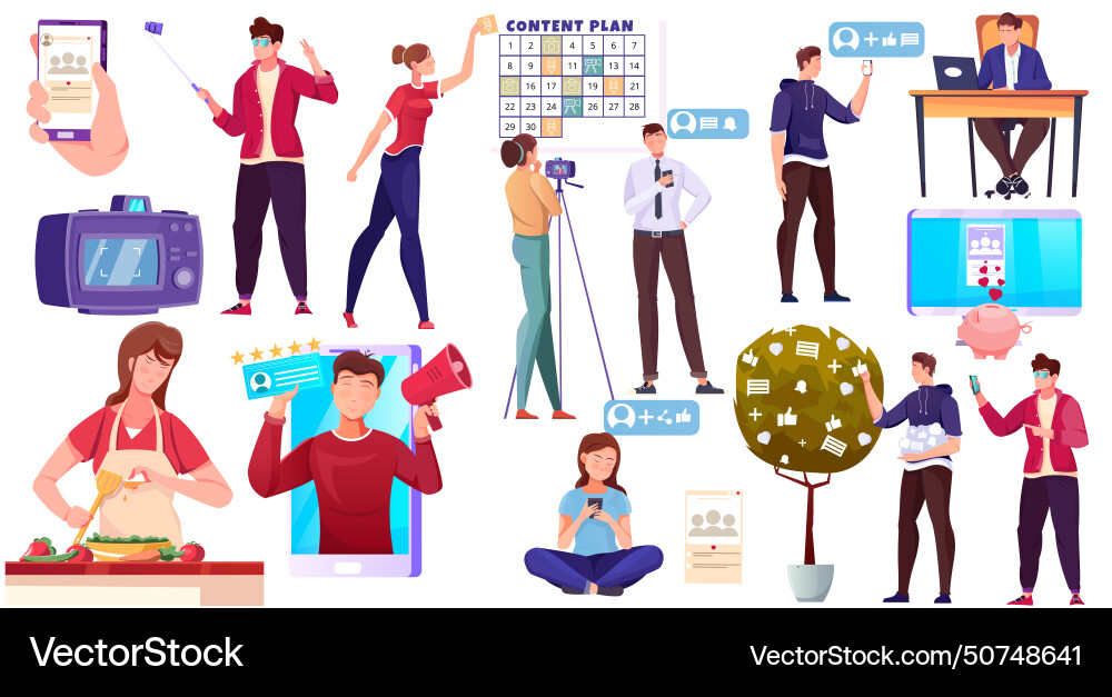 Blogger characters set Royalty Free Vector Image