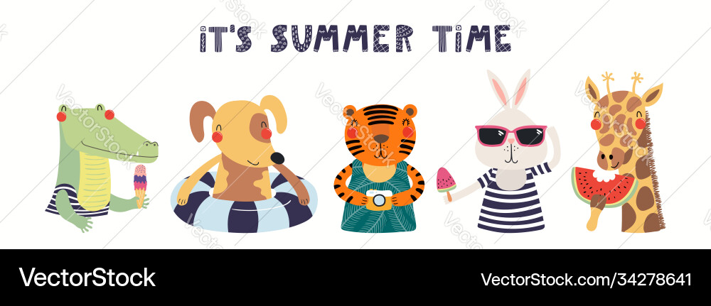 Cute Animals Summer Fun Royalty Free Vector Image