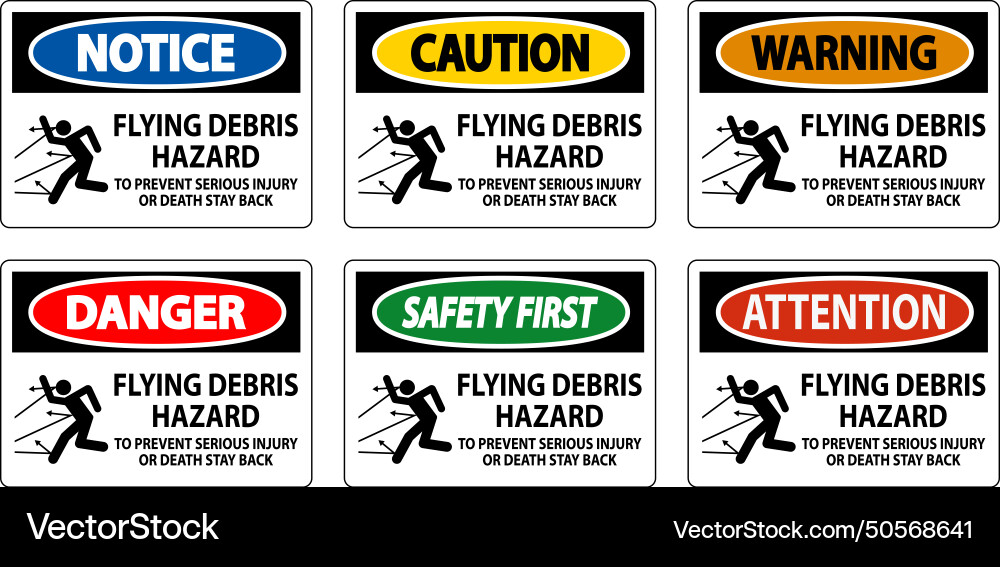 Danger sign flying debris hazard - to prevent Vector Image