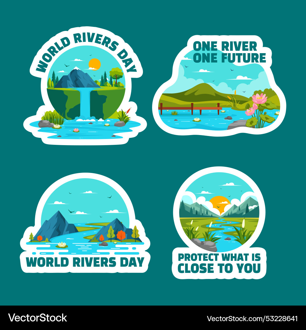 River day label flat cartoon hand drawn templates Vector Image