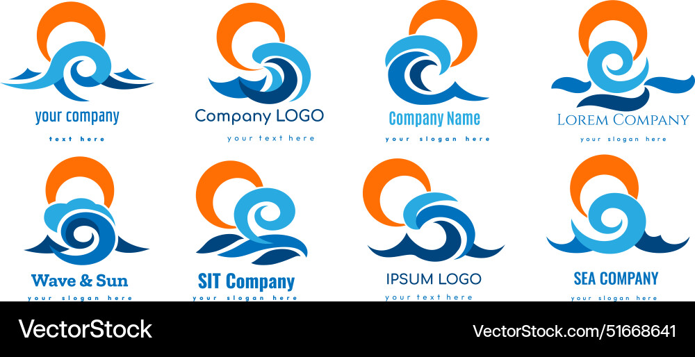 Sun and wave logo set Royalty Free Vector Image