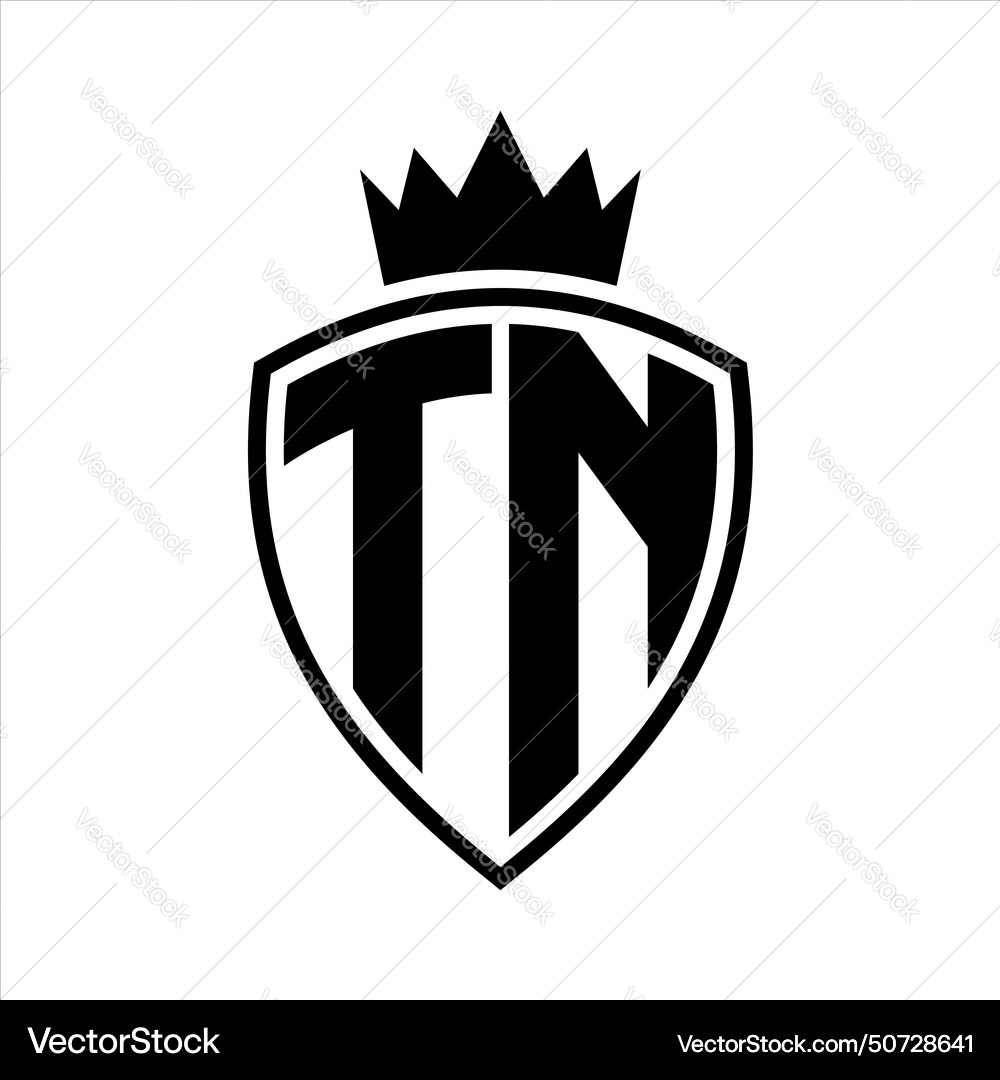 Tn letter monogram shield and crown outline shape Vector Image