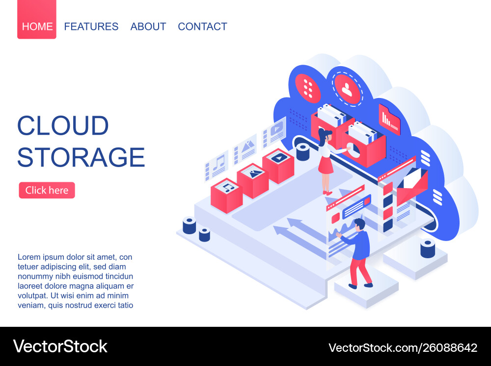 Cloud storage isometric landing page Royalty Free Vector
