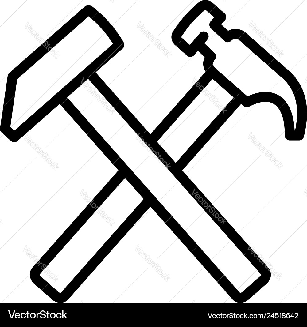 Crossed hammer icon outline style Royalty Free Vector Image