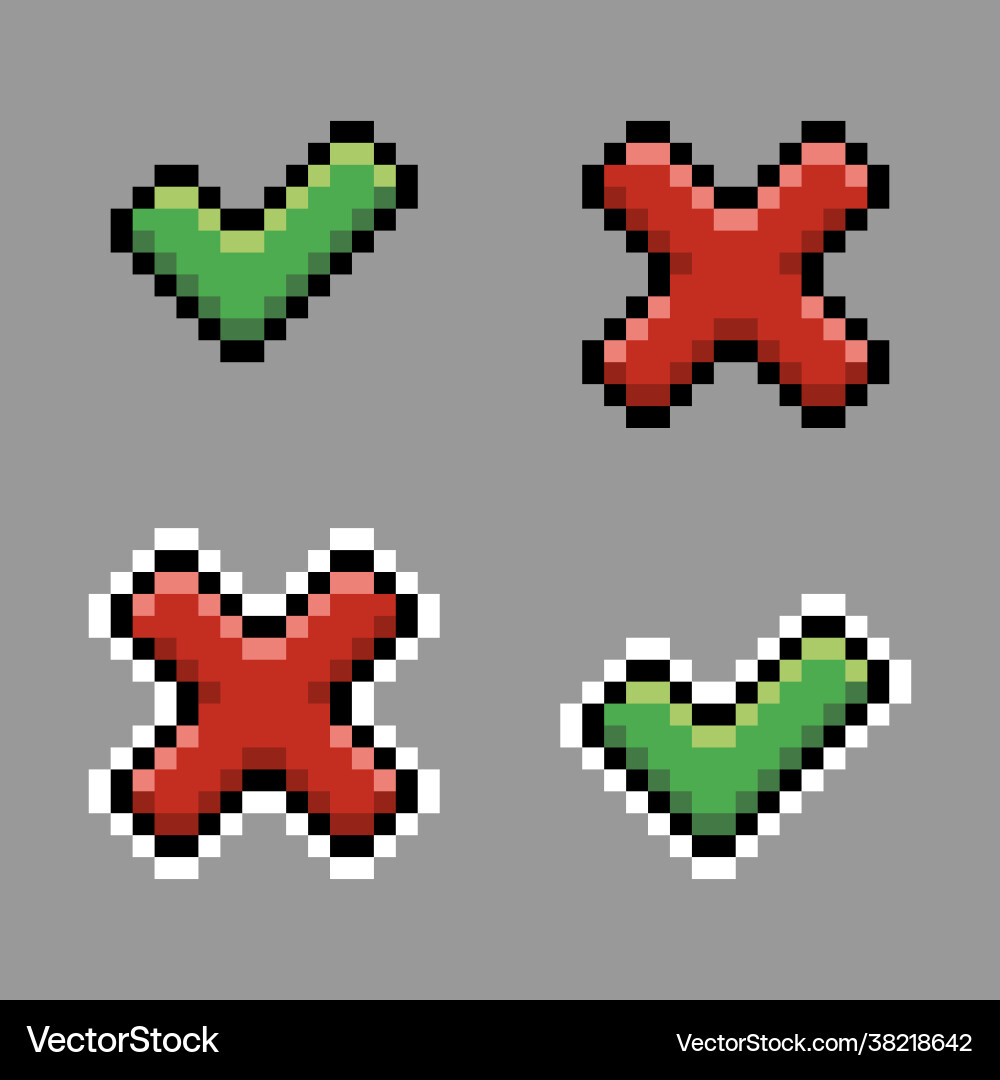 Pixel check mark icon image for 8 bit game assets Vector Image