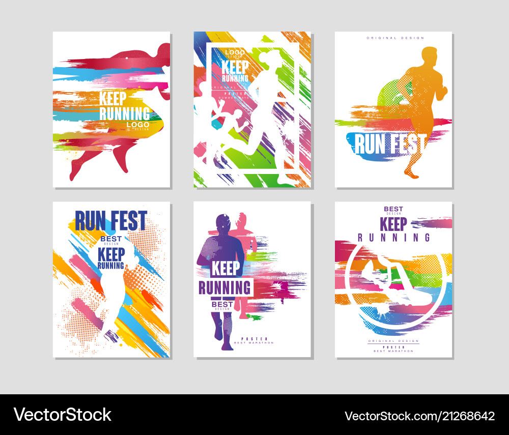 Run fest posters set sport and competition Vector Image