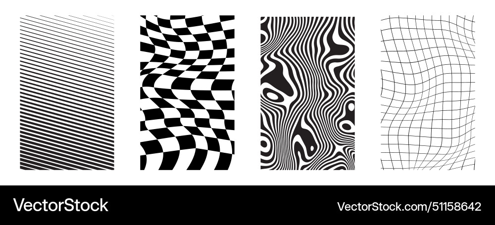 Set of striped distorted checkered and curvy Vector Image