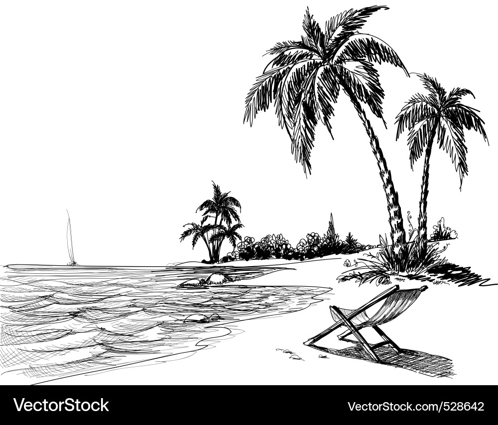 Beach Palm Tree Drawing Hyper Realistic Drawing Of A Beach Landscape