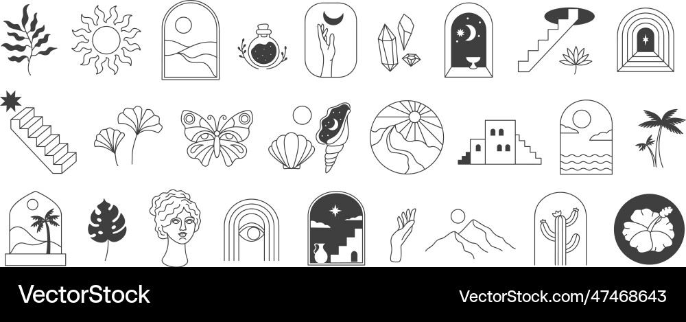 Bohemian line art boho aesthetic nature Royalty Free Vector