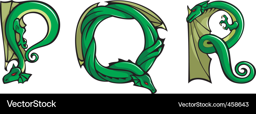 Dragon Alphabet Font - PQR Royalty Free Vector Image