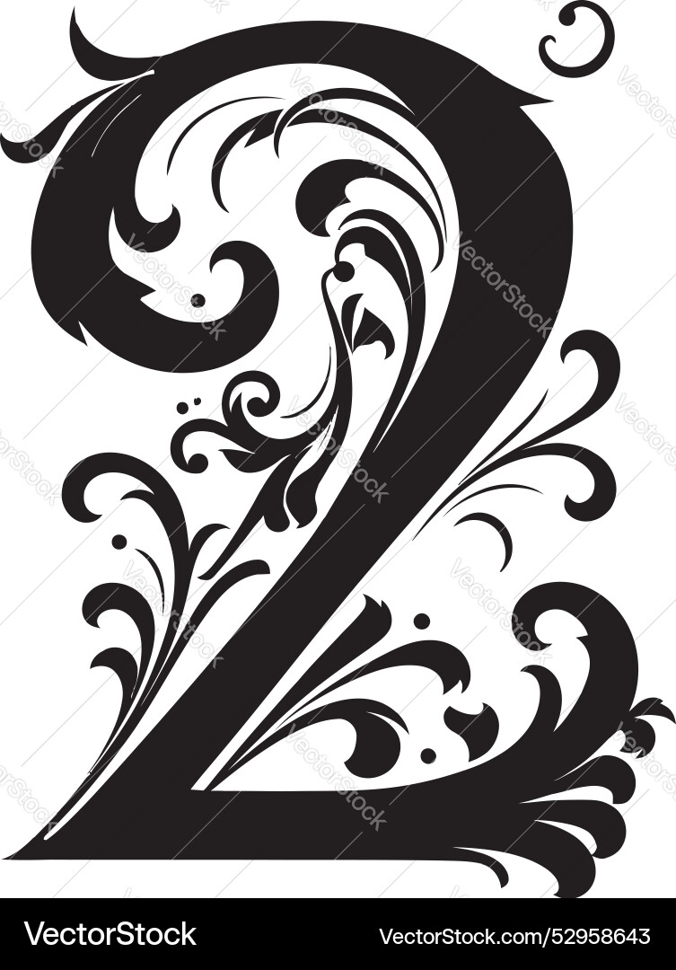 Graceful gestures flowing letter 2 decor font Vector Image
