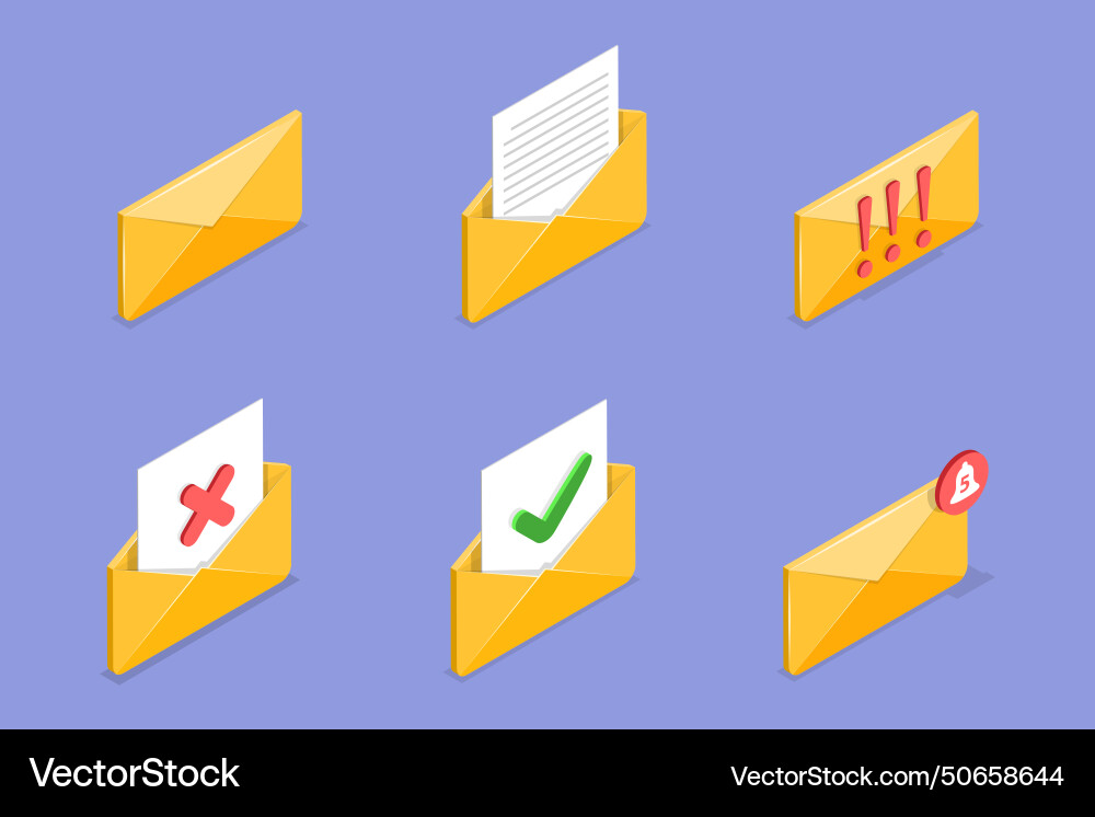 3d isometric flat set of email Royalty Free Vector Image