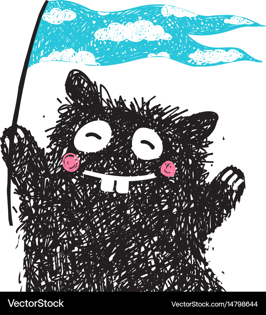 Cheerful monster with flag greeting kids Vector Image