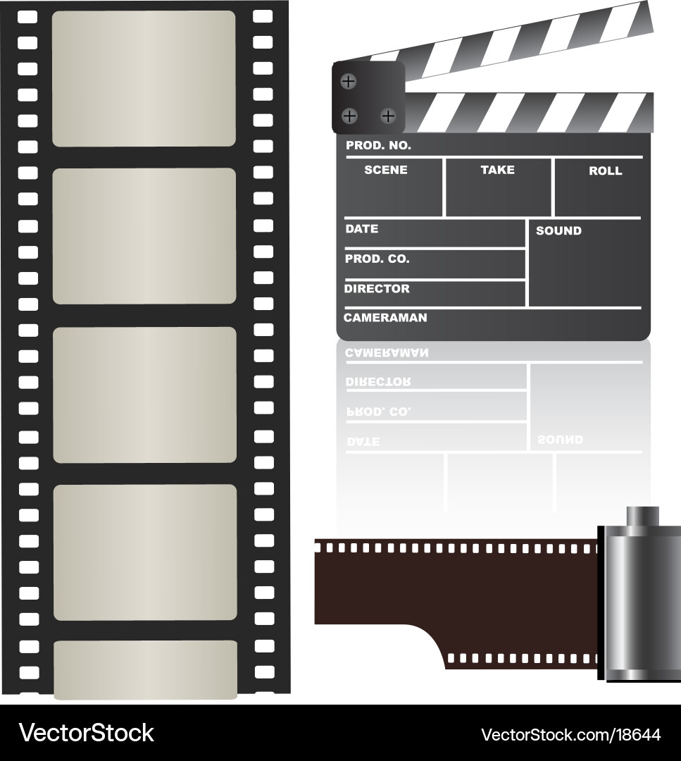 Film negative and clapboard Royalty Free Vector Image