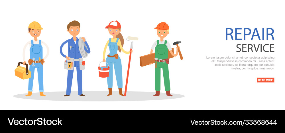 Repair service banner inscription worker man Vector Image