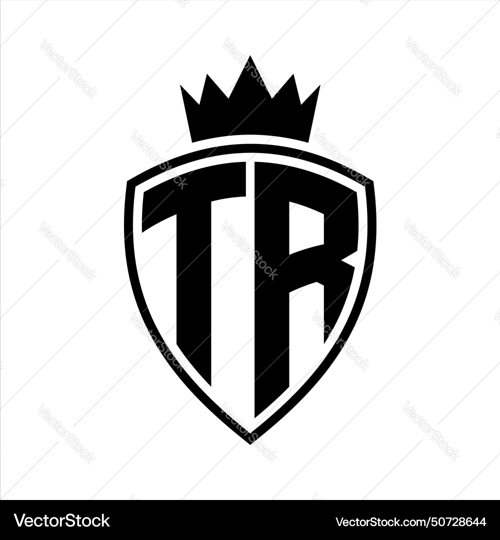 Tr letter monogram shield and crown outline shape Vector Image