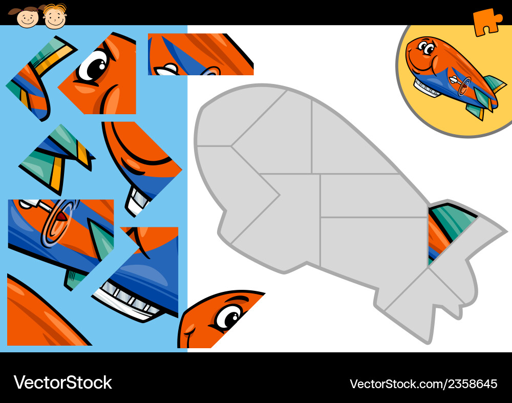 Cartoon blimp jigsaw puzzle game Royalty Free Vector Image