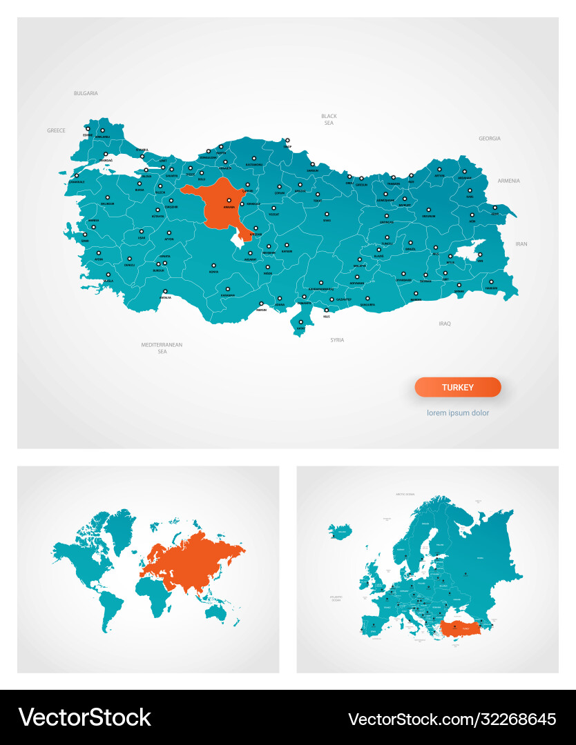 Editable template map turkey with marks Royalty Free Vector