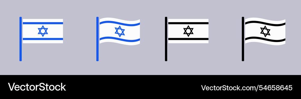 Four israeli flags in different color variations Vector Image
