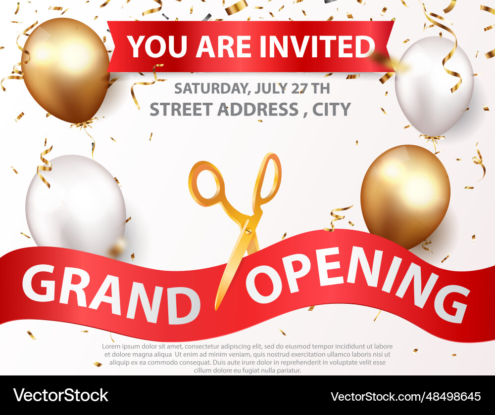 Grand opening invitations card design with gold Vector Image