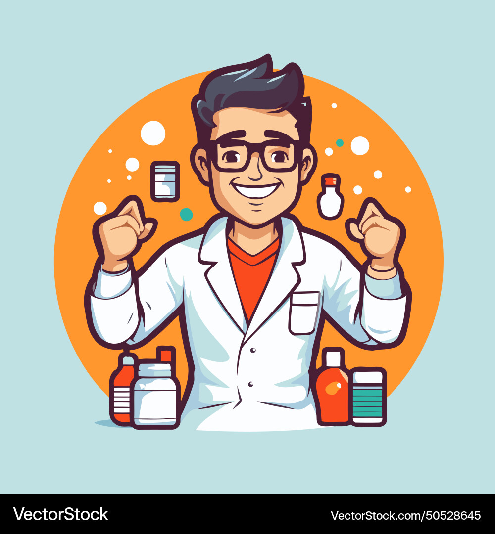 Pharmacist cartoon character in a flat style Vector Image