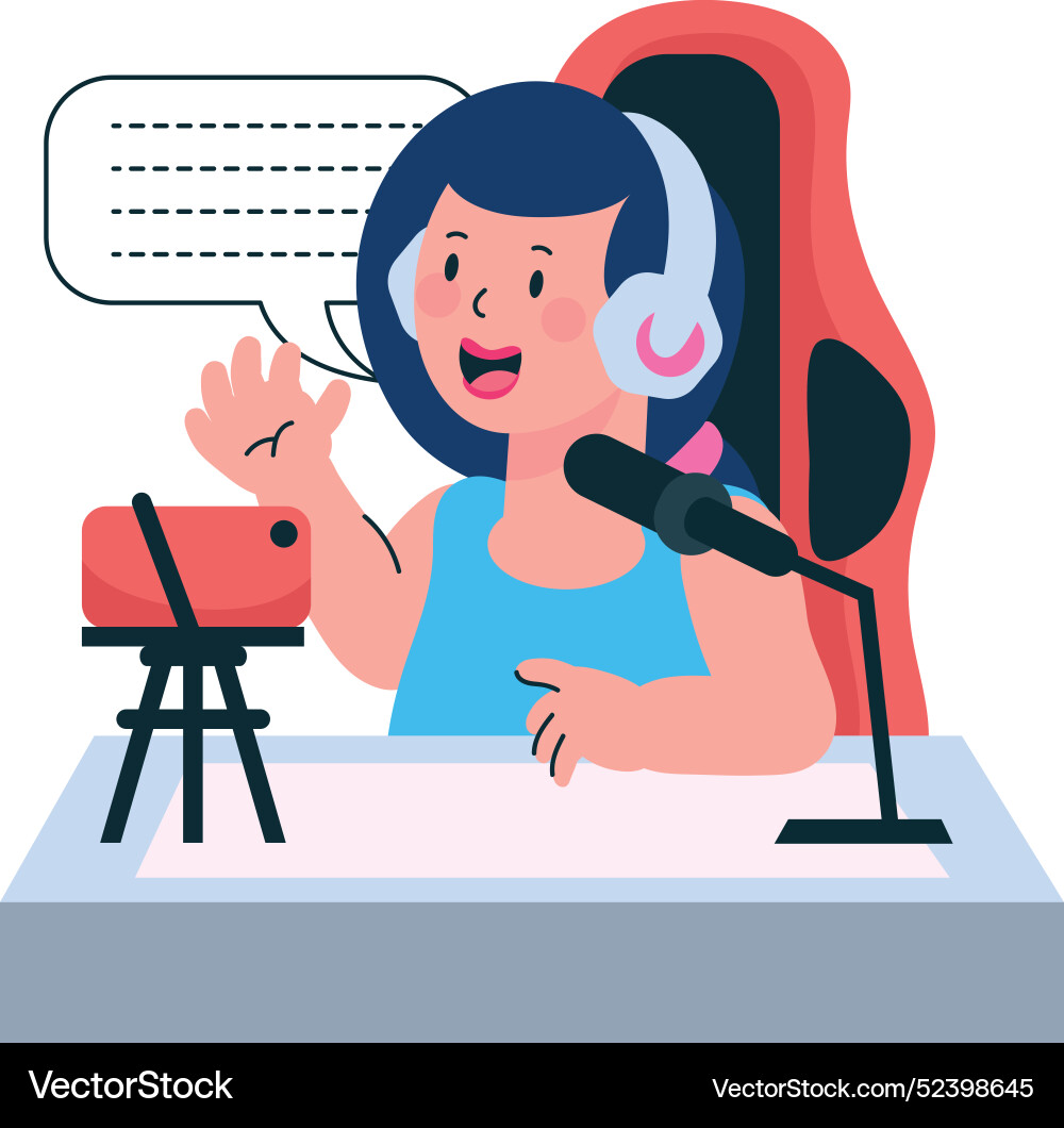 Woman streamer with microphone and phone Vector Image