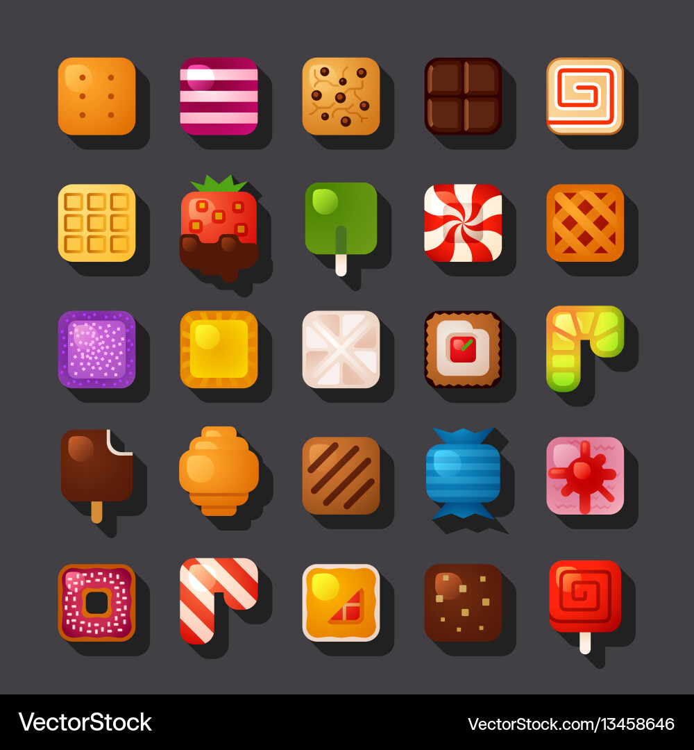 Dessert Icon Set - Square Shapes Royalty Free Vector Image