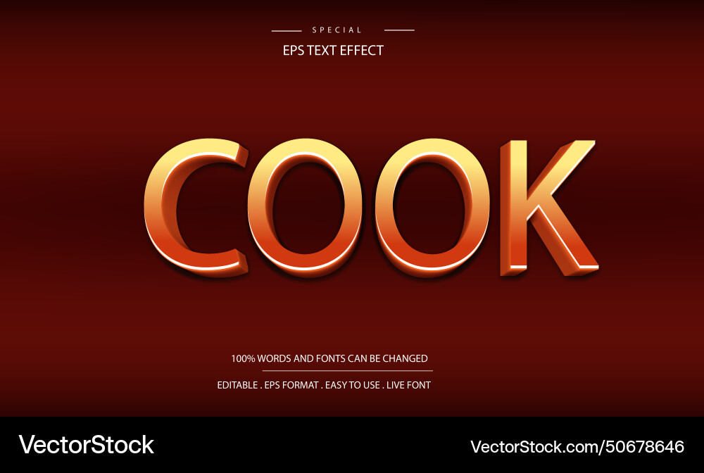 Editable 3d text effect delicious cooking style Vector Image