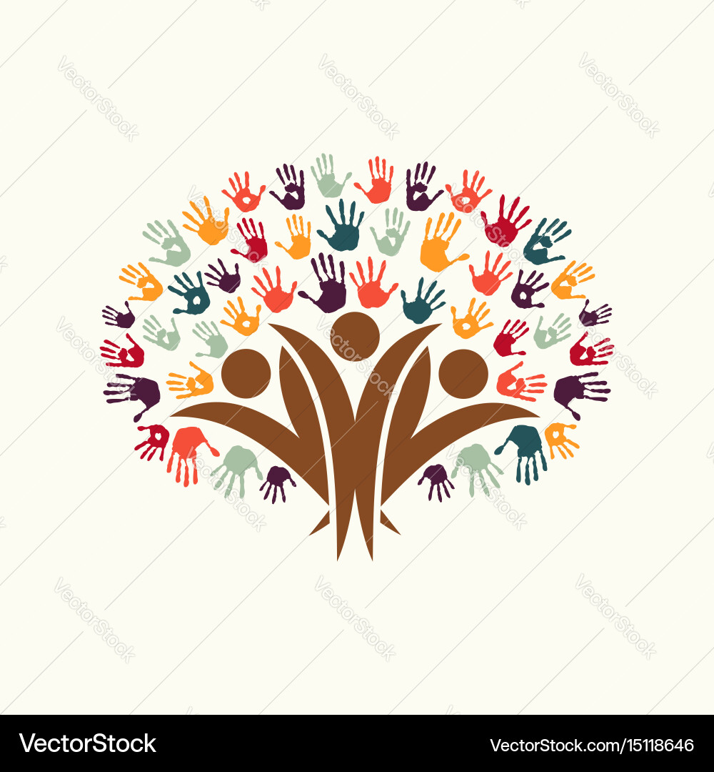 Hand print people tree symbol for community help Vector Image