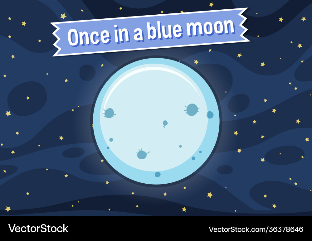 Idiom poster with once in a blue moon Royalty Free Vector
