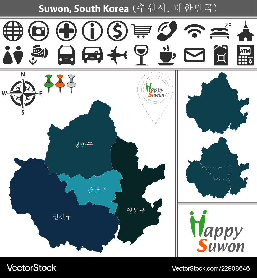 Map of suwon with districts Royalty Free Vector Image