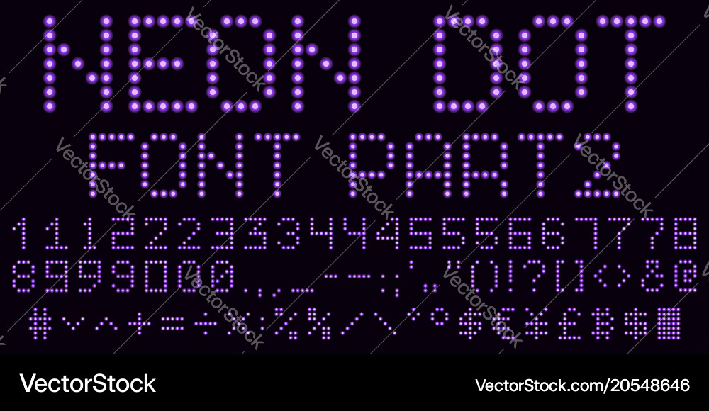 Neon dot font in violet part 2 Royalty Free Vector Image