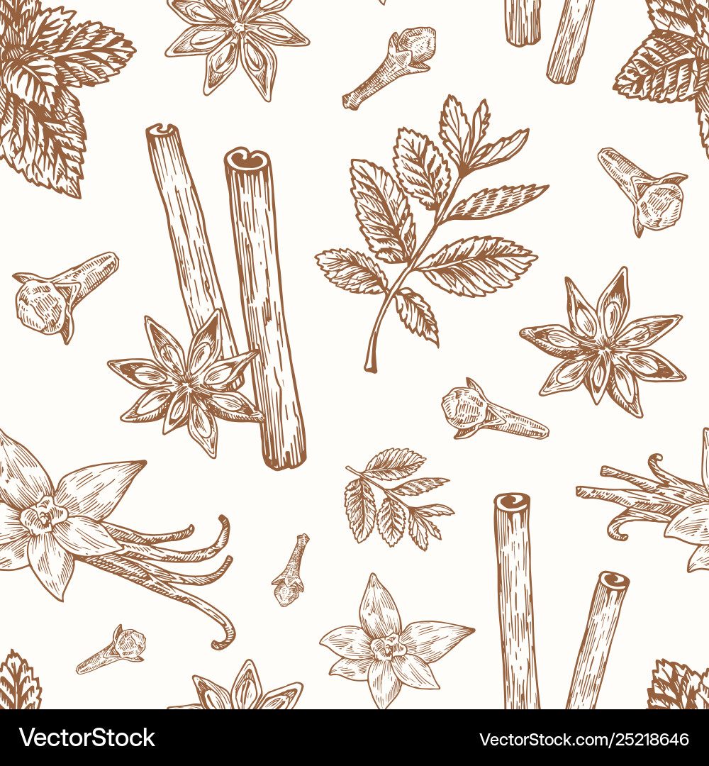 Spices & Herbs Seamless Pattern Royalty Free Vector