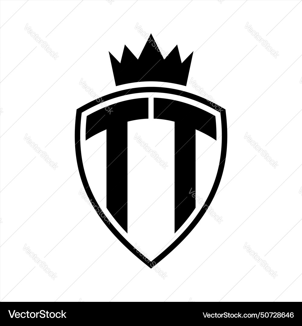 Tt letter monogram shield and crown outline shape Vector Image