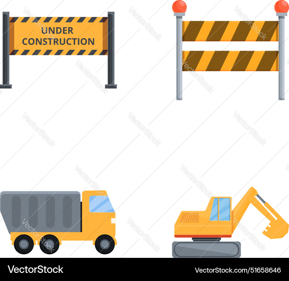 Under construction icons set cartoon Royalty Free Vector
