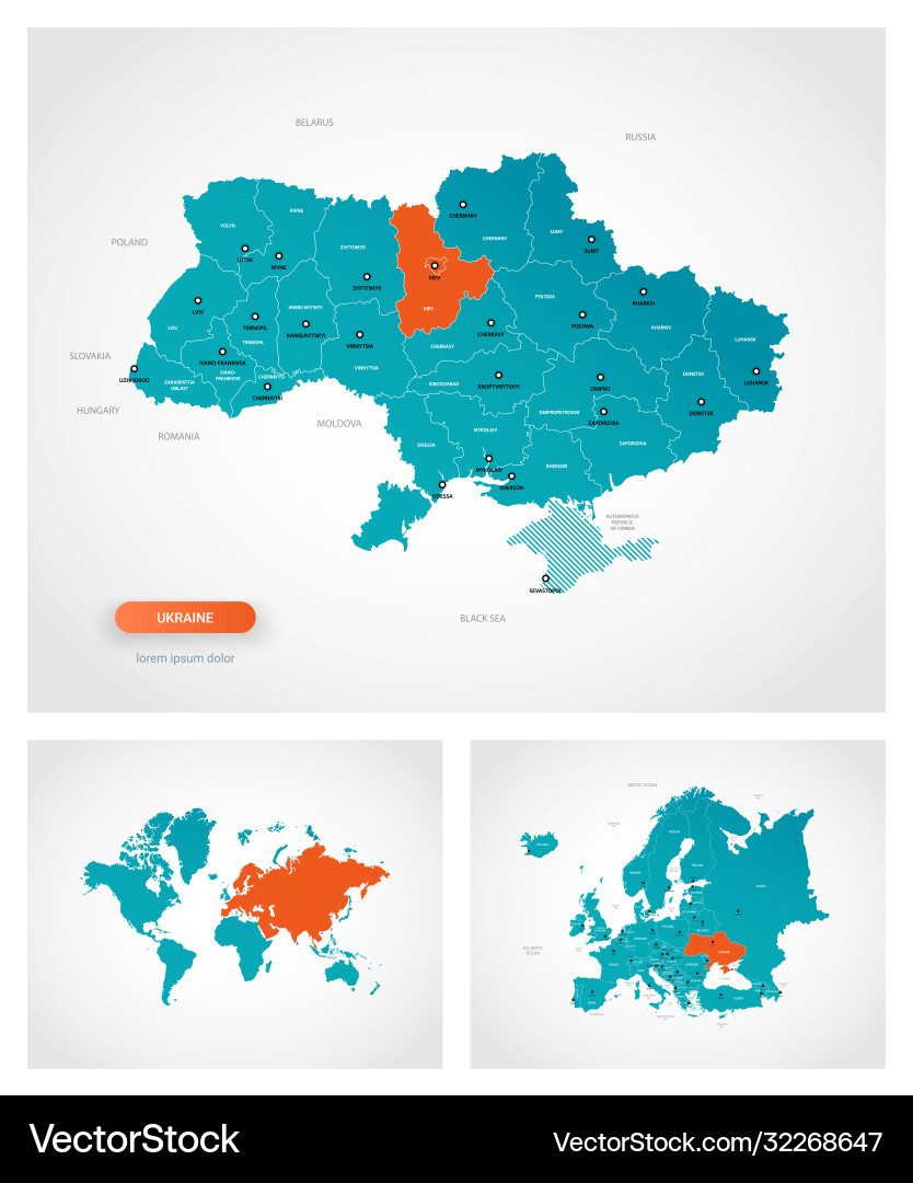 Editable template map ukraine with marks Vector Image
