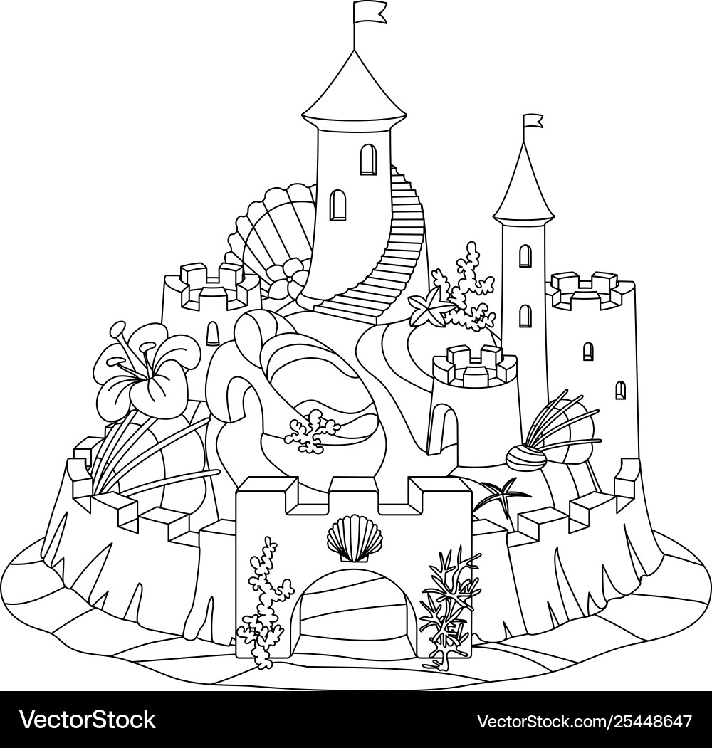 Fantasy Sandcastle Line Art Royalty Free Vector Image